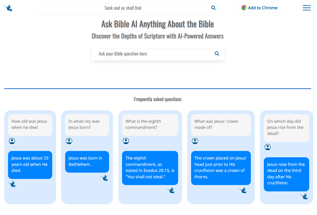 Bibel KI - Stellen Sie KI alles über die Bibel, erhalten Sie Antworten auf Ihre biblischen ...